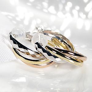 K18 YG PG K14WG トリプルカラー フープピアス 送料無料 18金 ピアス 18k フープ ゴールド イエローゴールド ピンクゴールド ホワイトゴールド 14k 3連 ...