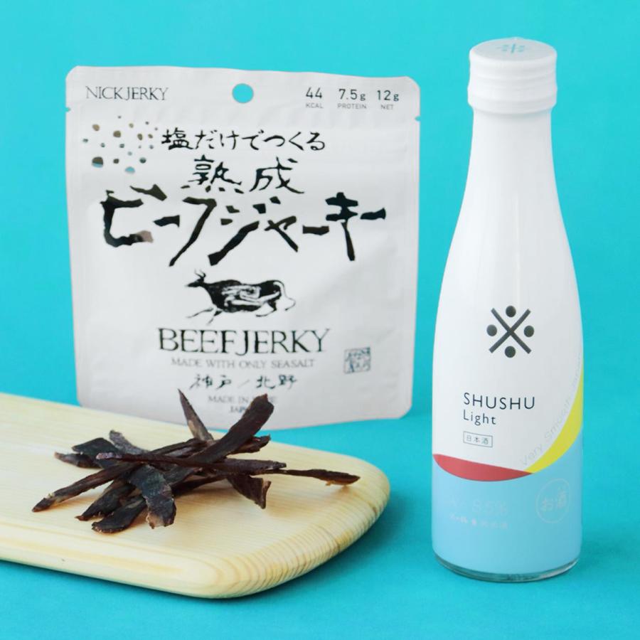 沢の鶴 【父の日 ギフト包装 可能】 おつまみ&お酒セット 神戸発 純米酒SHUSHU Light(シュシュ・ライト)180ml & 塩だけでつくる熟成ビーフジャーキー : 沢の鶴 純米酒蔵 ...
