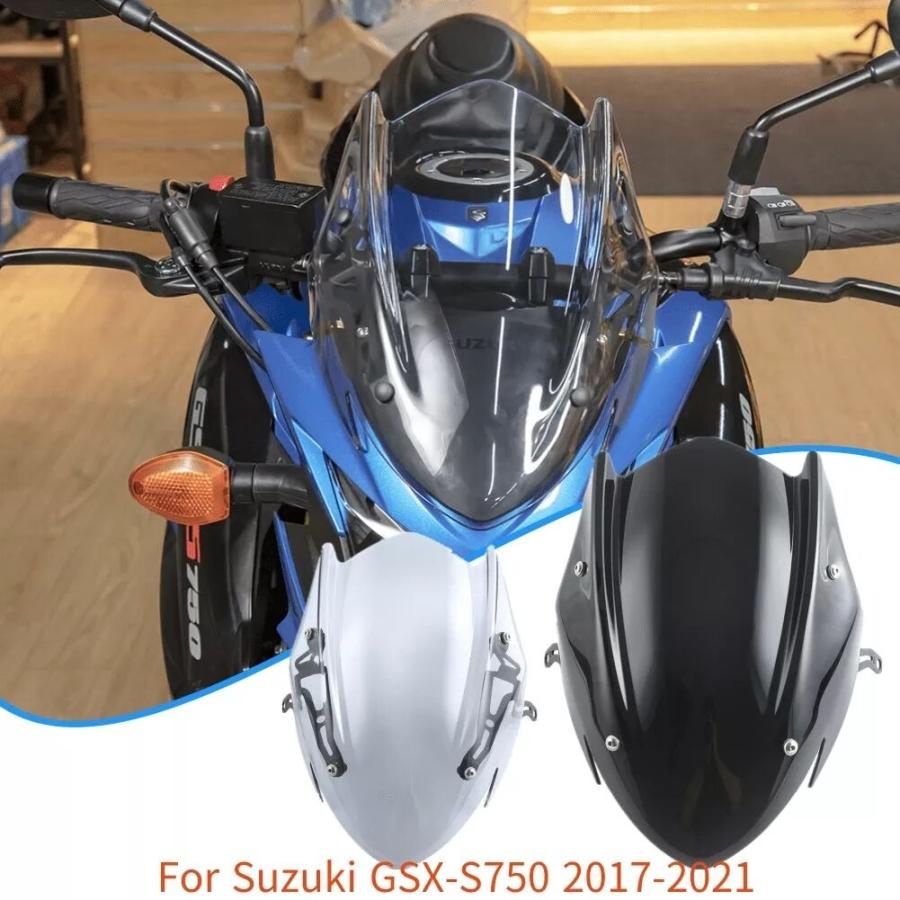 スズキ GSX-S750 GSXS 750 2017-2021 フロントガラス ウインドシールド デフレクター プロテクター ブラック クリア オートバイ バイク : SBselect ...