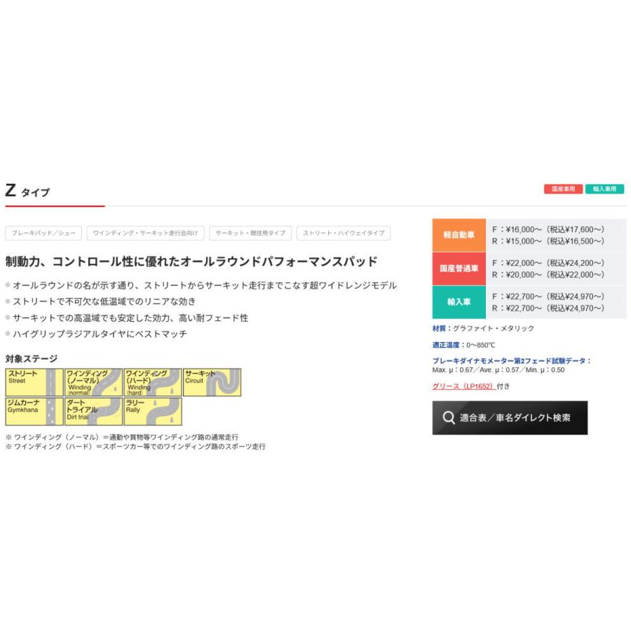 DIXCEL Ztypeブレーキパッドset MERCEDES BENZ C205 (COUPE/CABRIOLET) 205440C ...