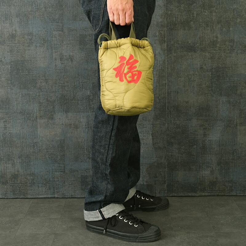 HOUSTON ヒューストン #6844 刺繍 キルティングエフェクトバッグ『TIGER』カバン 鞄 バック メンズ 男性 レディース 女性 巾着 斜め掛け ポシェット 2WAY ...