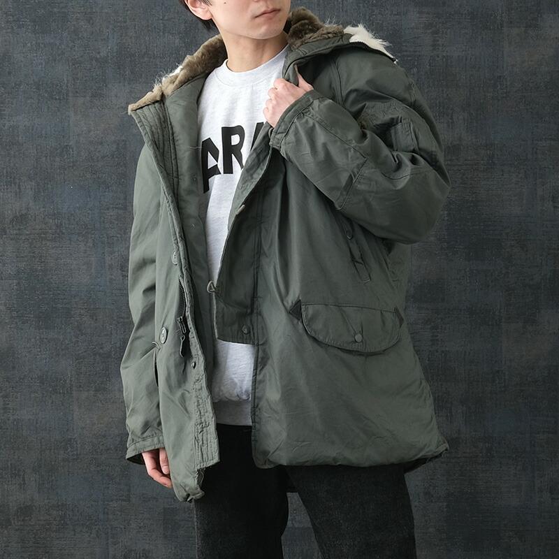 米軍 N-3B フライトジャケット 80年代 デッドストック ZJP535NN アメリカ軍 GI US N3B 中綿入り コールドウェザーパーカー グランドクルー コート フード付き ...