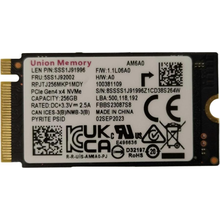 Lenovo NVMe 256GB 2242 SSD Union Memory Lenovo純正品 M.2 PCIe 即納 新品PCからの ...
