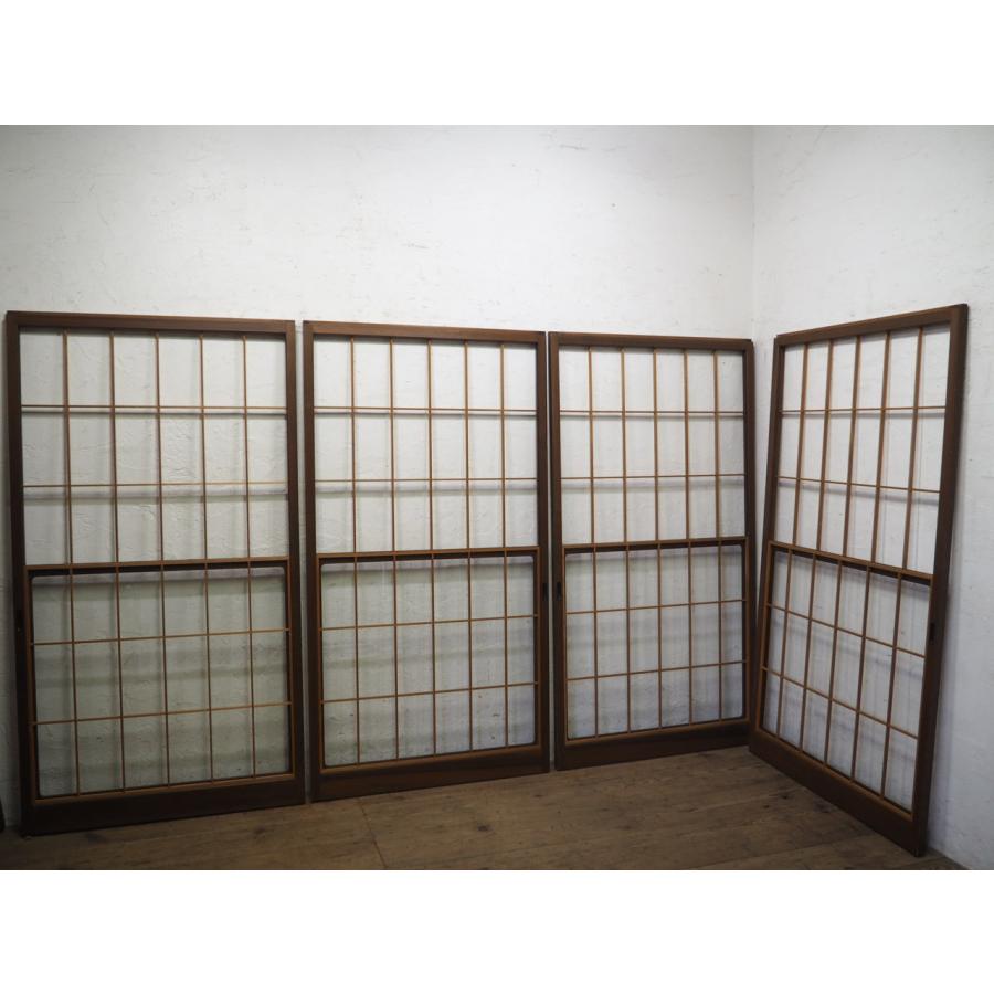タE0766 (1)【H176,5cm×W94,5cm】×4枚 シンプルなデザインのレトロな雪見障子戸 建具 ガラス戸 引き戸 中古住宅 和室 ...