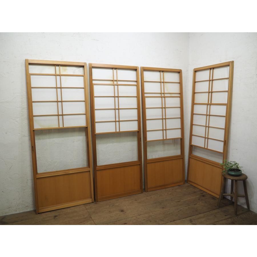 タE0971 (1)【H177cm×W69,5cm】×4枚 シンプルなデザインのレトロな雪見障子戸 建具 ガラス戸 引き戸 中古住宅 和室 ...