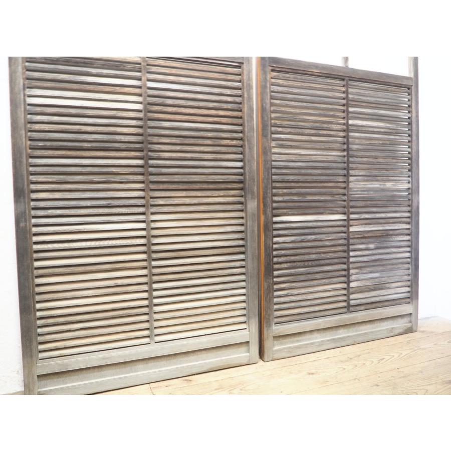 タG0992 (2)【H177,5cm×W93,5cm】×2枚 ビンテージ ルーバーデザインの古い木製引き戸 建具 ガラス戸 サッシ ヴォレー 門扉 鎧戸M松 : secondhand012 ...