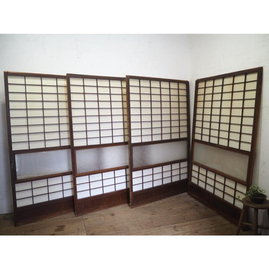 タH0802 【H175cm×W115cm】 ×4枚 ダイヤガラス入り 横幅の大きいレトロな障子戸 建具 引き戸 ガラス戸 サッシ 古民家再生N松 : h0802-n ...