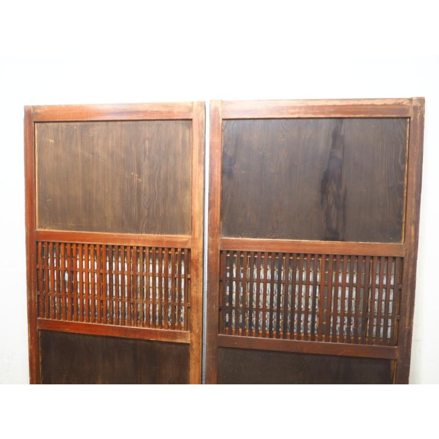 タJ0448 【H177cm×W94,5cm】×2枚 アンティーク 裏障子付き 味わいのある古い木製引き戸 建具 格子戸 板戸 古民家 和室 ...