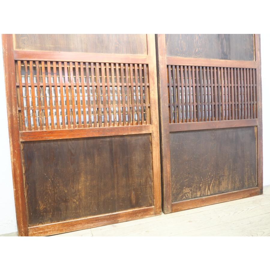 タJ0448 【H177cm×W94,5cm】×2枚 アンティーク 裏障子付き 味わいのある古い木製引き戸 建具 格子戸 板戸 古民家 和室 ...