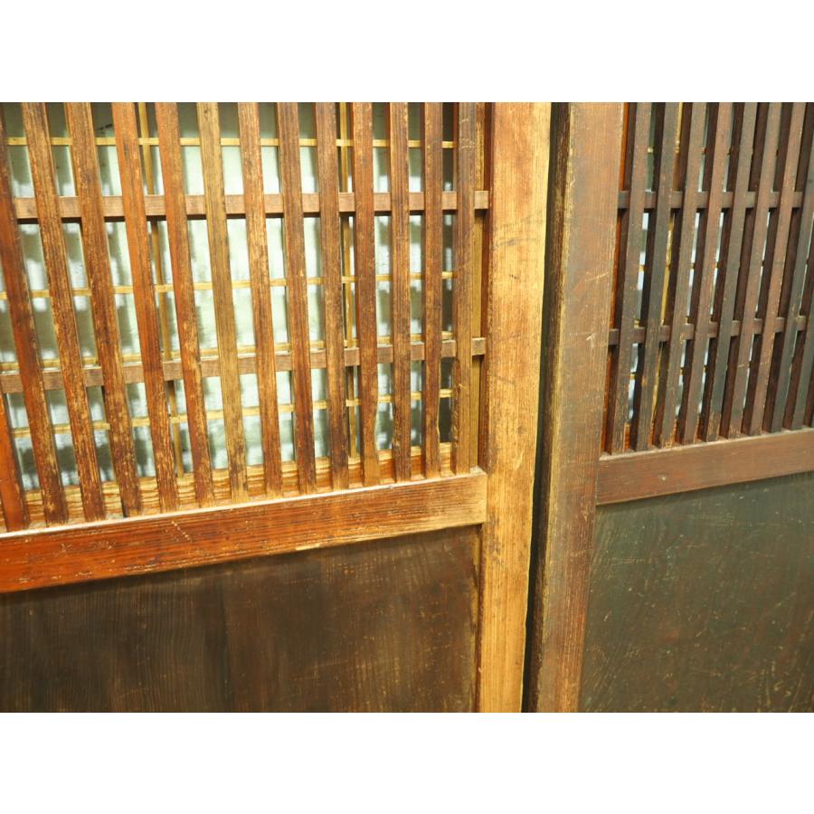 タJ0448 【H177cm×W94,5cm】×2枚 アンティーク 裏障子付き 味わいのある古い木製引き戸 建具 格子戸 板戸 古民家 和室 ...