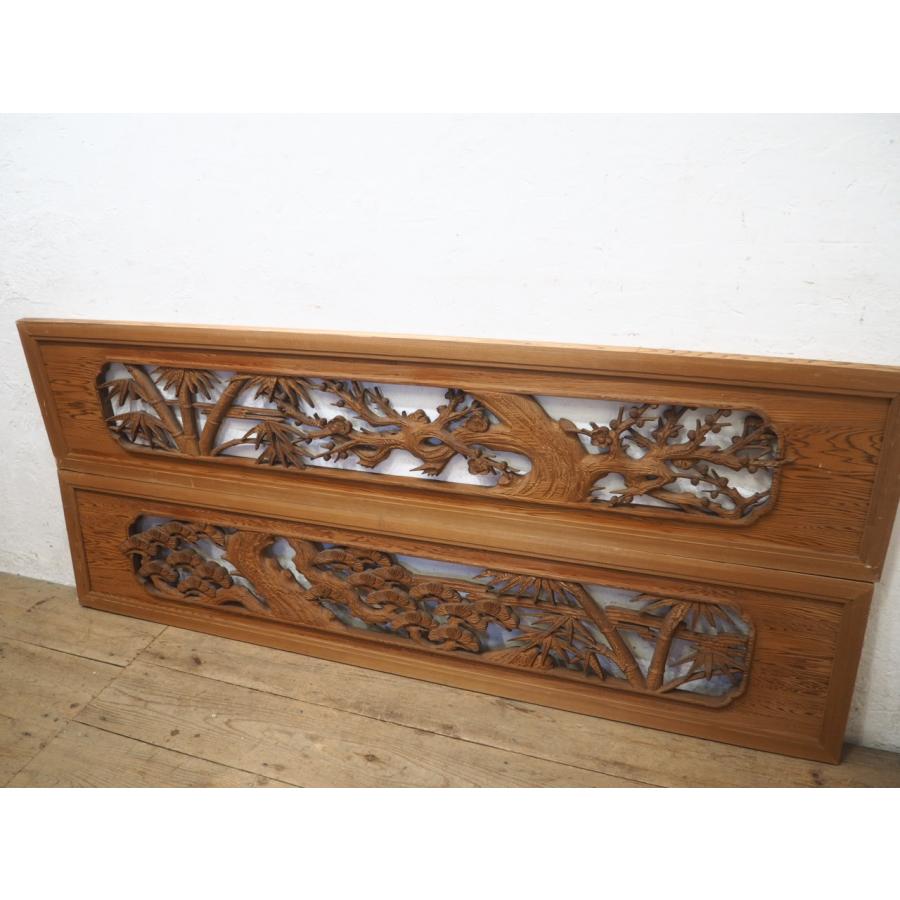 タO0319 【H37,5cm×W177,5cm】×2枚 分厚い木彫りデザインのレトロな古い木製欄間 建具 ランマ 明り取り 彫刻 和室 内装 和モダンL笹1 : secondhand012 ...