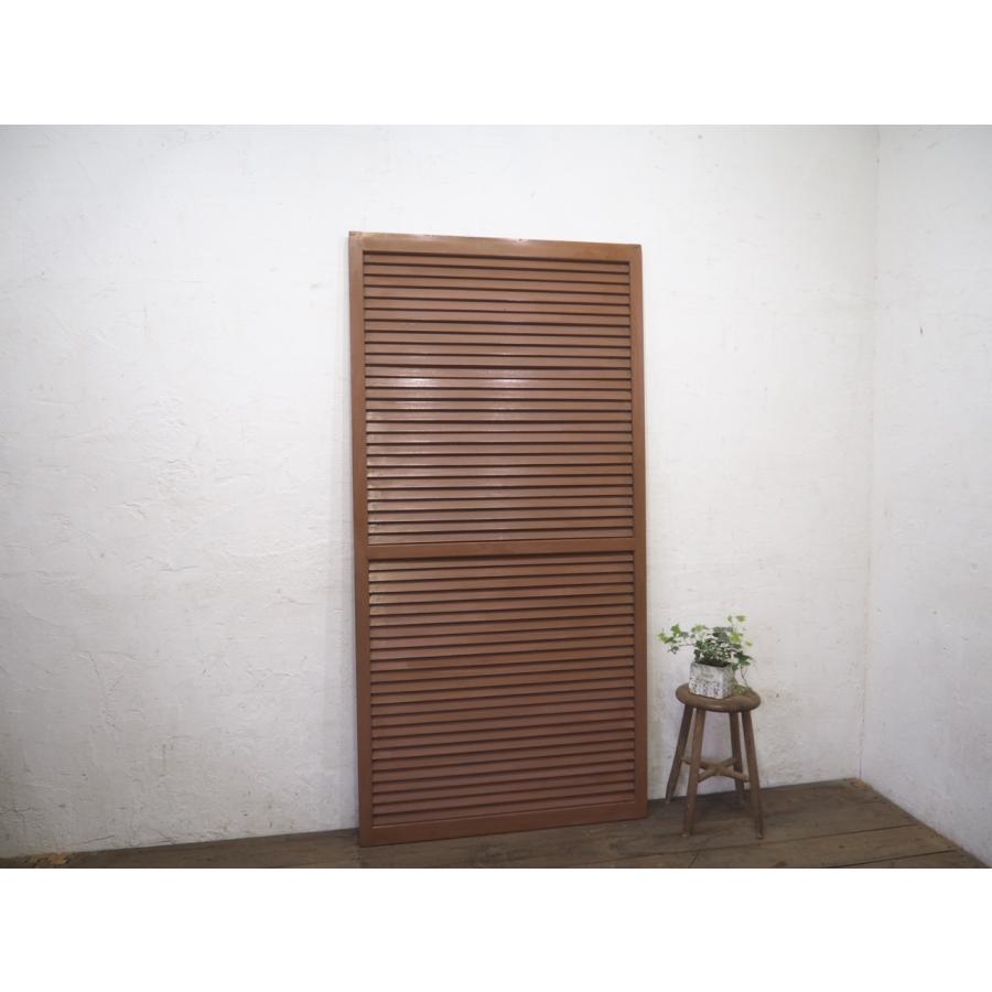 タQ0508 (2)【H187cm×W93,5cm】 素敵なルーバーデザインの大きい木製引き戸 建具 板戸 サッシ 中古住宅 建材 レトロ ...
