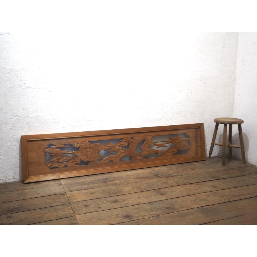 タT0443 (3)【H37,5cm×W172,5cm】 両面ガラス入り 素敵な木彫りデザインの古い木製欄間 古建具 彫刻 明り取り オブジェ レトロL笹1 : secondhand012 ...