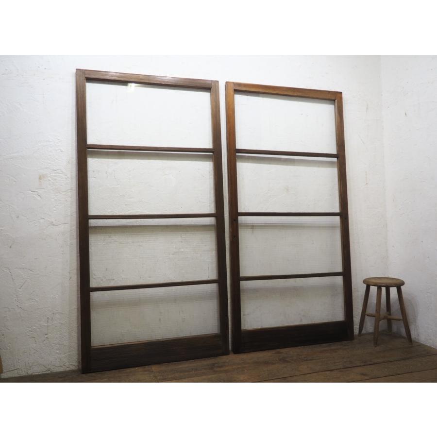 タT0561 (1)【H180(179,5)cm×W88cm】×2枚 モールガラス入りの大きい木枠引き戸 建具 波ガラス戸 サッシ 内装 レトロ アンティークM松 ...