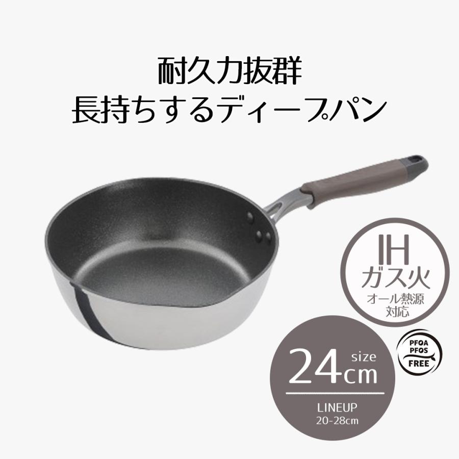 ディープパン IH 24cm 木目調 | ih ガス火 24センチ IH対応 ミラー仕上げ 深型 鍋 炒め鍋 オール熱源 キズに強い こびりつきにくい 長持ち PFOA PFOS フ : 生活 ...