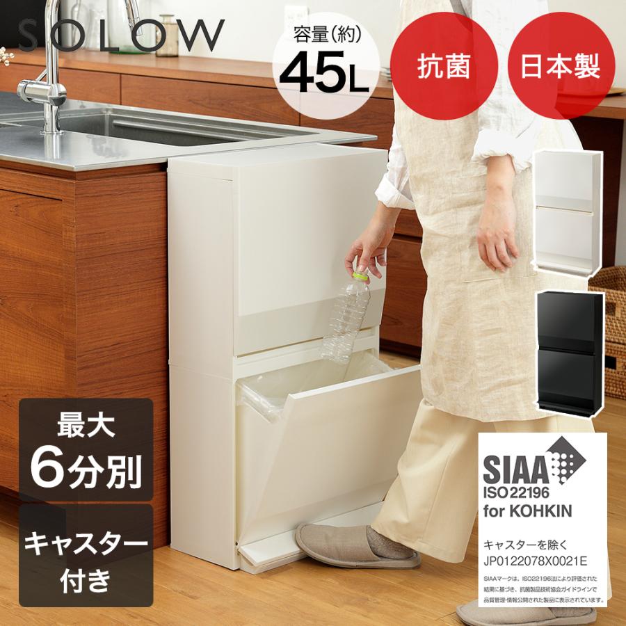 SOLOW 通路で使えるペダル分別ストッカー 2段 45L 日本製 リス | ごみ箱 抗菌 ペール スリム ダストボックス 壁際 分別 キッチン 45リットル ペダル : 生活空間 - 通販 ...