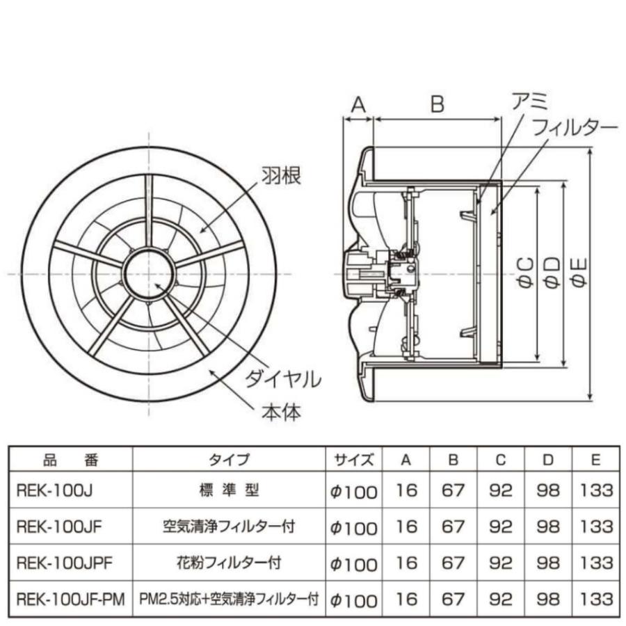 バクマ工業 BEAR 自然吸気用 樹脂製回転開閉式レジスター REK-100JPF 花粉フィルター付き : セイコーテクノ - 通販 - Yahoo!ショッピング