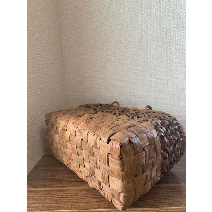 山葡萄 手作り カゴバッグ 内布付き 市松編み、立体花編み : 星 山葡萄 手作り カゴバッグ 内布付き 市松編み、立体花編み : 星