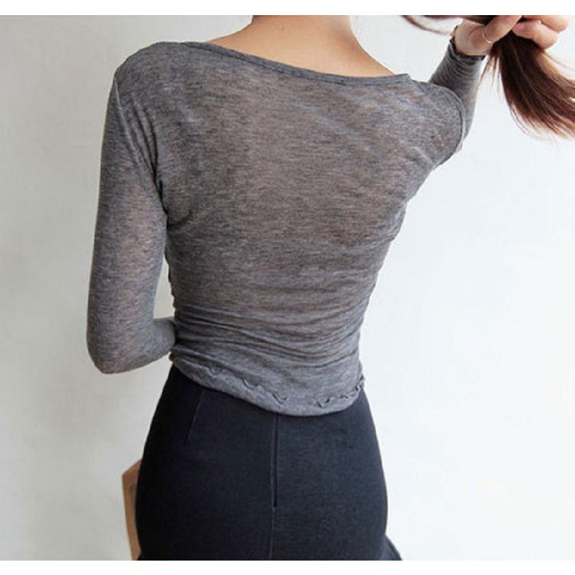 超薄手 カシュクール タイト フィットトップス Vネック レディース