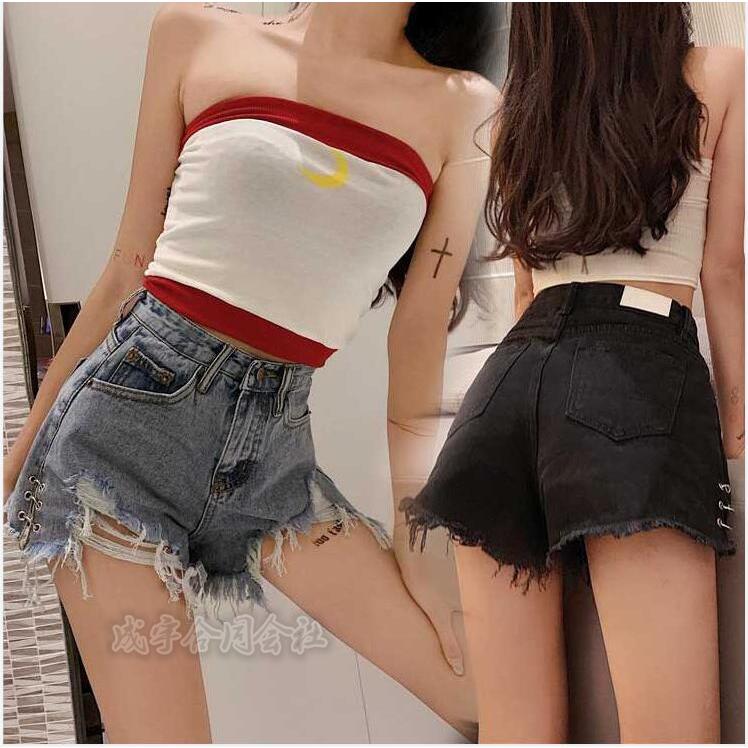 ハイウエスト ダメージ加工 デニム ショートパンツ レディース ハイウエスト ダメージ加工 デニム ショートパンツ レディース