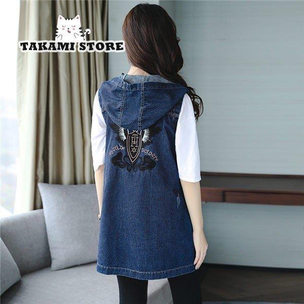 デニムベスト ジレ レディース ベスト デニム ノースリーブ ロングベスト フード付き アウター トップス オシャレ デニムジャケット OL通勤 Gジャン : zh230511-a783 ...