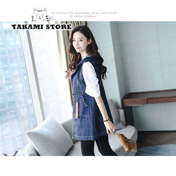 デニムベスト ジレ レディース ベスト デニム ノースリーブ ロングベスト フード付き アウター トップス オシャレ デニムジャケット OL通勤 Gジャン : zh230511-a783 ...