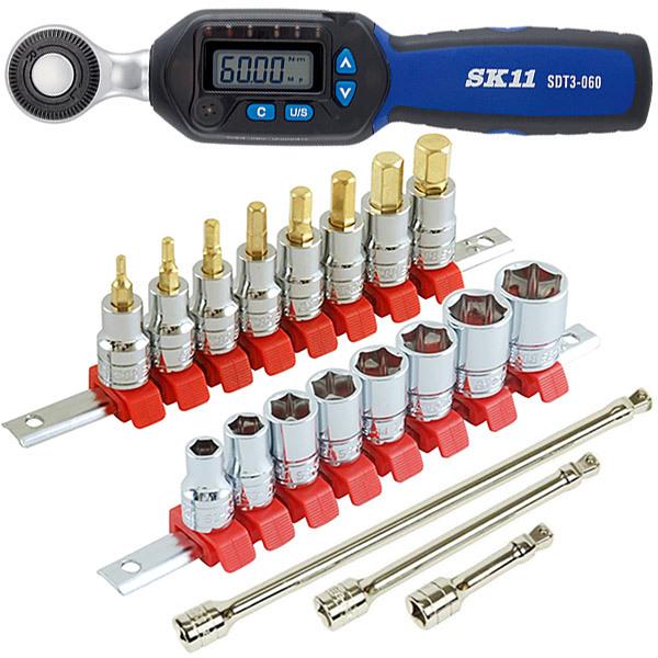即日出荷 藤原産業 SK11 デジタルトルクレンチ＆ヘックスビット＆ソケット＆エクステバーセット SDT3-060＋SHS308BH＋SHS308M＋SEB-303M ...