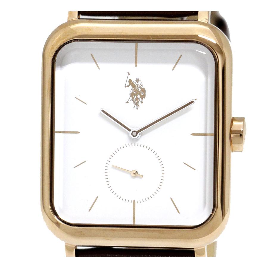 U.S.POLO ASSN US-11AWHBR ユーエスポロアッスン 腕時計 クアドロ アナログ クォーツ シンプル レザーバンド 革バンド ブラウン キャメル メンズ レディース ...