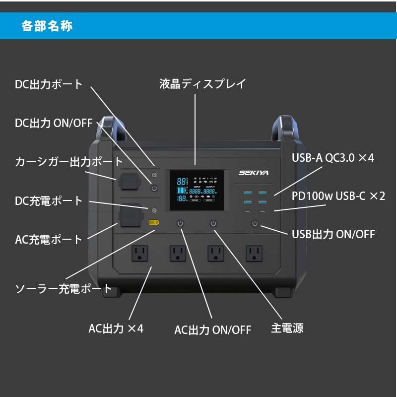 家のコンセントからも電気が使える 大容量ポータブル電源 TB1510 1536wh 1500w AC出力 440w 折りたたみ ソーラーパネル ...