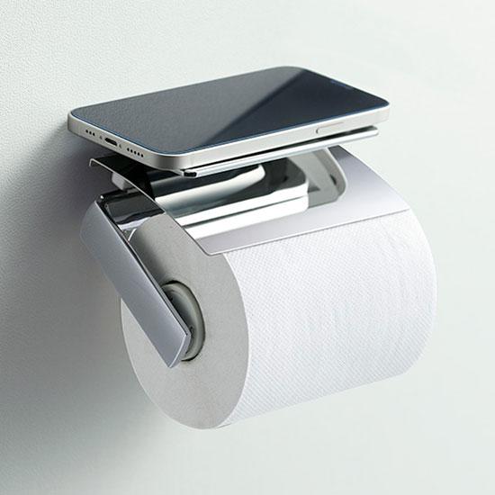 KAWAJUN シェルフ付き 静音型ペーパーホルダー SC-487-SC | 静音 鏡面 クローム おしゃれ 高級感 トイレ ペーパーホルダー 紙巻き機 アパート マンション 戸建て :sc ...