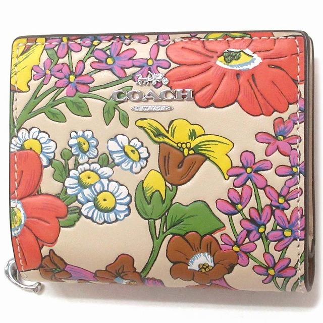 COACH コーチ レザー財布 アウトレット レザー フローラルプリント スナップ ウォレット 二つ折り財布 CR796 SVIO ...
