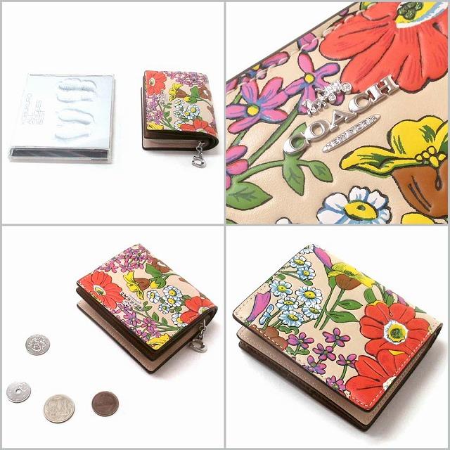 COACH コーチ レザー財布 アウトレット レザー フローラルプリント スナップ ウォレット 二つ折り財布 CR796 SVIO ...