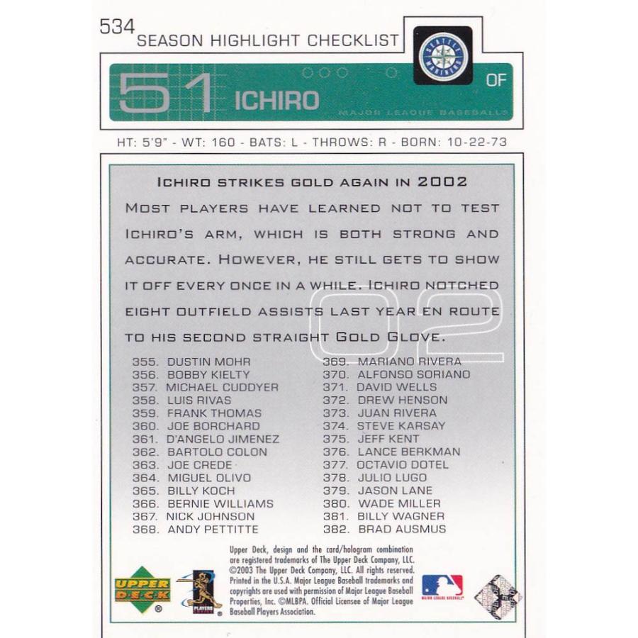 MLB イチロー シアトル・マリナーズ トレーディングカード/スポーツカード 2003 #534 Upper Deck : バッシュ バスケグッズ SELECTION - 通販 - Yahoo ...