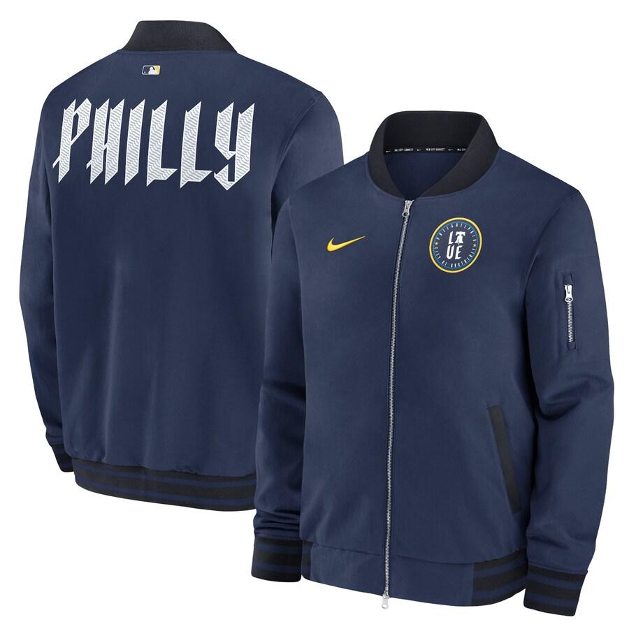 NIKE MLB フィリーズ ジャケット 2024 シティーコネクト オーセンティック 選手着用 Game Time Full-Zip ボンバー ナイキ/Nike ネイビー : MLB.NBA ...