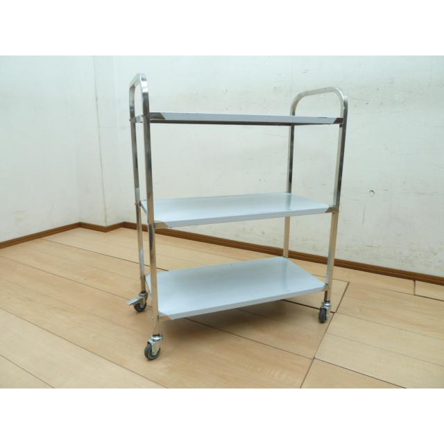 【中古】ワゴン 3段 (4) W625×D310×H800mm 手すり キャスター カート ツール フラット 回診 診察 器械卓子 美容室 キッチン 収納 台車 作業 :p01017:セレクト ...