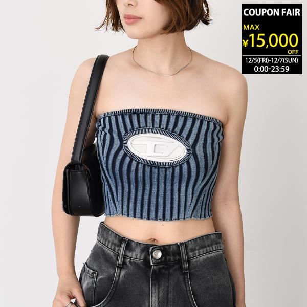 DIESEL ディーゼル トップス M-CLARKSVILLE チューブトップニット A05770 0HEAS レディース ブルー コットン ナイロン スリムフィット ロゴ ビンテージ ...