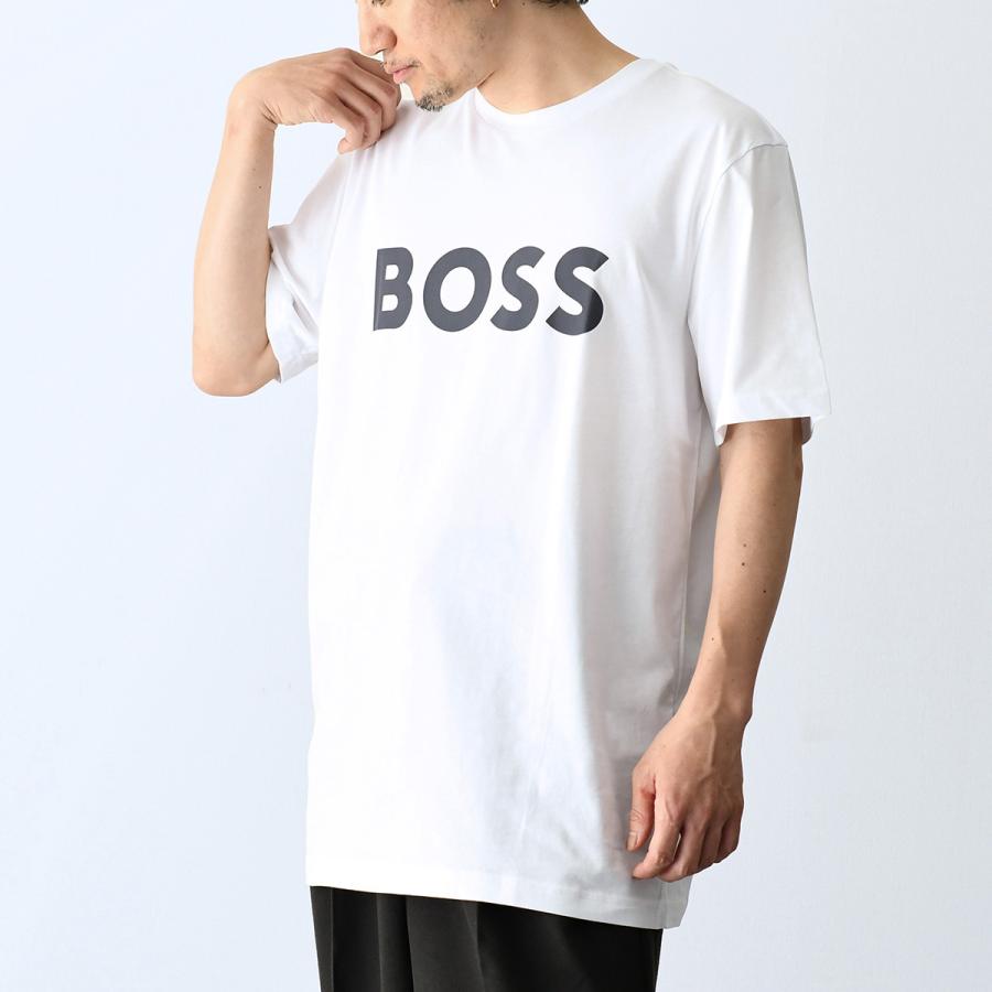 HUGO BOSS ヒューゴ ボス トップス コットンジャージー Tシャツ ラバープリントロゴ付き 50481923 メンズ ホワイト ...