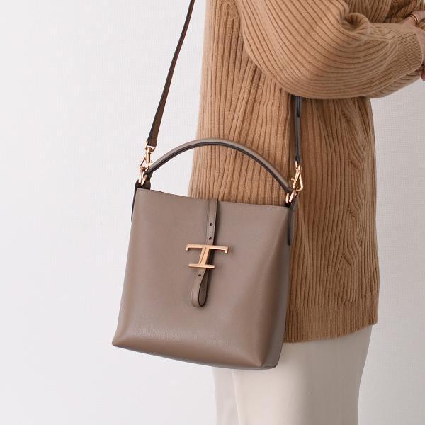 TOD'S（トッズ） バッグ T タイムレス レザー バケットバッグ ミニ XBWTSEK0100XSO レディース ブラック ベージュ レザー ハンドバッグ ショルダーバッグ 2way ...