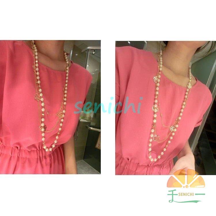 ネックレス 3連 ローズ エレガント アクセサリー フェイクパール ゴールドカラー 上品 ファッション小物 ロングネックレス ロング パーティ 二次会 : sic0816-neck179 ...