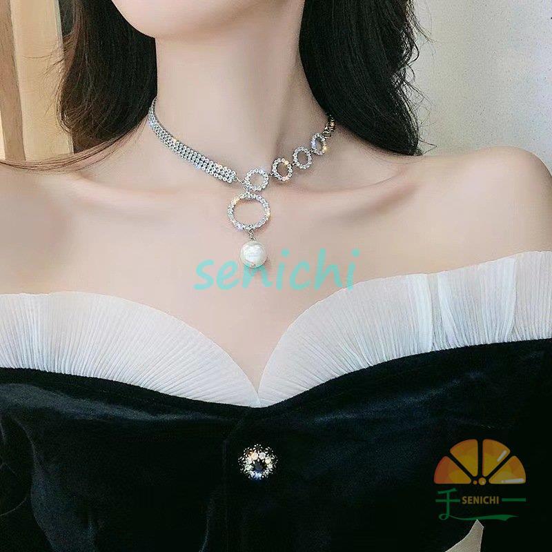 チョーカー ネックレス ペンダント レディース アクセサリー アシンメトリー 大粒フェイクパール ラインストーン チェーン リング ビジュー アジャス : 千一 - 通販 - Yahoo!ショッピング