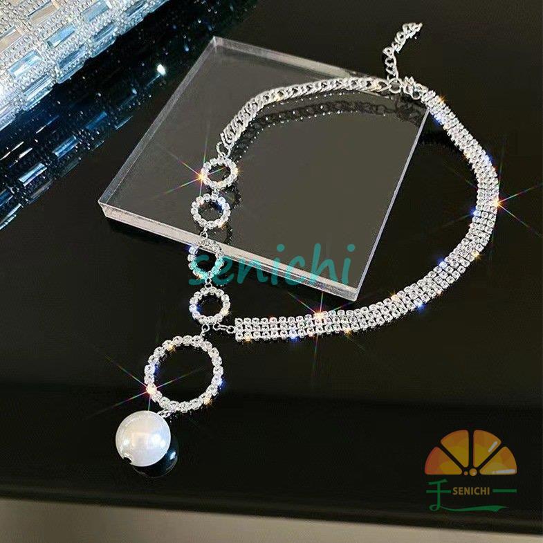 チョーカー ネックレス ペンダント レディース アクセサリー アシンメトリー 大粒フェイクパール ラインストーン チェーン リング ビジュー アジャス :sic0816-neck674:千一 ...