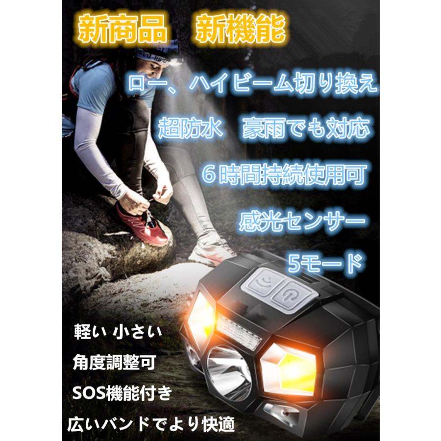 「WASHODO]GY66高輝度LEDヘッドライト 多用途 簡単充電 5モード点灯対応 ロービーム ハイビーム 感光センサー 多機能 : 千客 ...