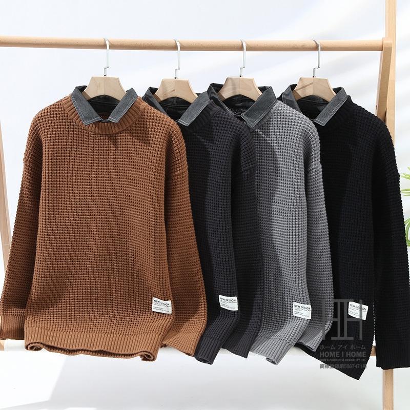 セーター メンズ ニット おしゃれ プルオーバーセーター 長袖 襟付き