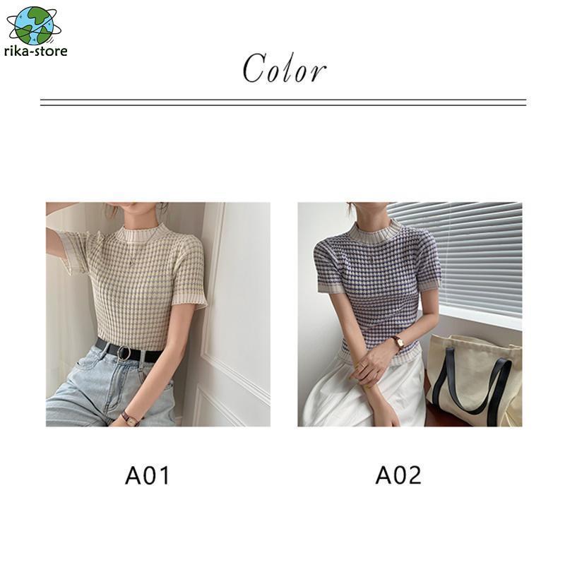 ニット 半袖 トップス プチハイネック レディース Tシャツ リブ ブルーオーバー 薄手 インナー 春 夏 着痩せ シンプル おしゃれ 通勤 OL :ml0508-xia124:リカストア ...