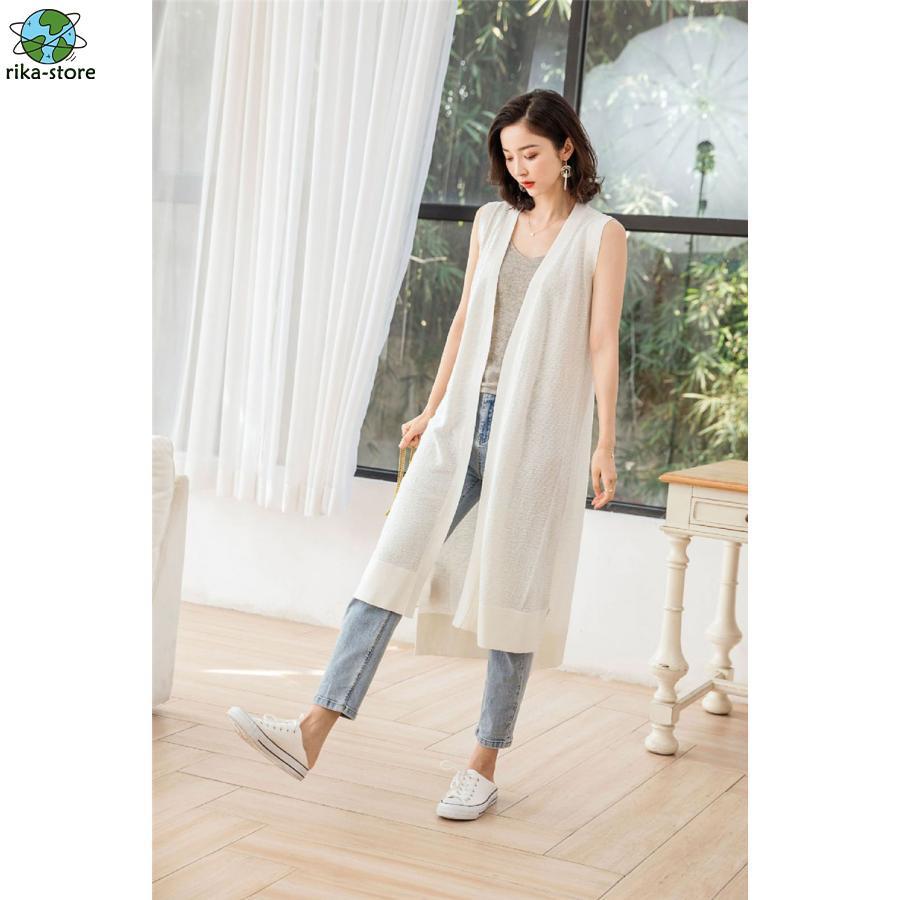 ロングベスト ジレ レディース 春夏 ニット チョッキ カーディガン 羽織 無地 着痩せ ノースリーブ 薄手 アウター 着回し 通勤 お出かけ :ml0508-xia491:リカストア ...
