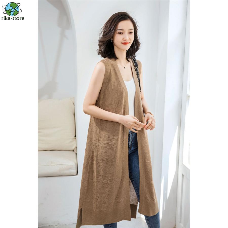ロングベスト ジレ レディース 春夏 ニット チョッキ カーディガン 羽織 無地 着痩せ ノースリーブ 薄手 アウター 着回し 通勤 お出かけ :ml0508-xia491:リカストア ...
