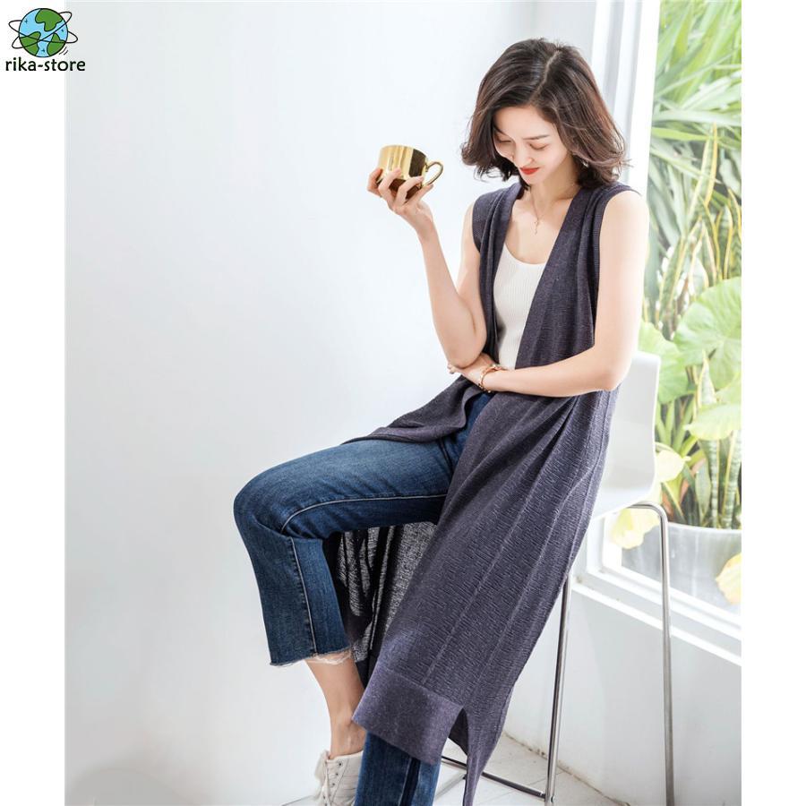 ロングベスト ジレ レディース 春夏 ニット チョッキ カーディガン 羽織 無地 着痩せ ノースリーブ 薄手 アウター 着回し 通勤 お出かけ :ml0508-xia491:リカストア ...