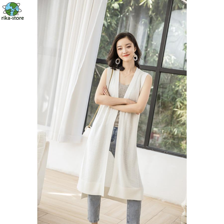 ロングベスト ジレ レディース 春夏 ニット チョッキ カーディガン 羽織 無地 着痩せ ノースリーブ 薄手 アウター 着回し 通勤 お出かけ :ml0508-xia491:リカストア ...