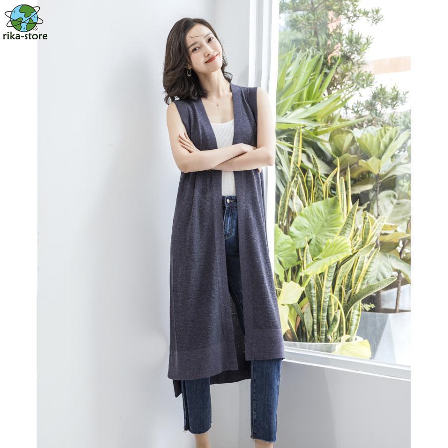 ロングベスト ジレ レディース 春夏 ニット チョッキ カーディガン 羽織 無地 着痩せ ノースリーブ 薄手 アウター 着回し 通勤 お出かけ :ml0508-xia491:リカストア ...