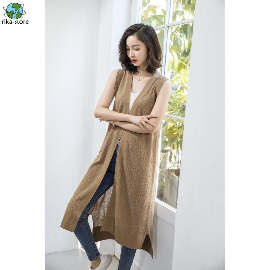 ロングベスト ジレ レディース 春夏 ニット チョッキ カーディガン 羽織 無地 着痩せ ノースリーブ 薄手 アウター 着回し 通勤 お出かけ :ml0508-xia491:リカストア ...